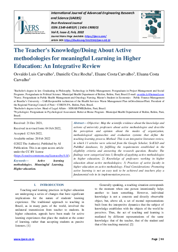 (PDF) The Teacher's Knowledge/Doing About Active methodologies for meaningful Learning in Higher ...