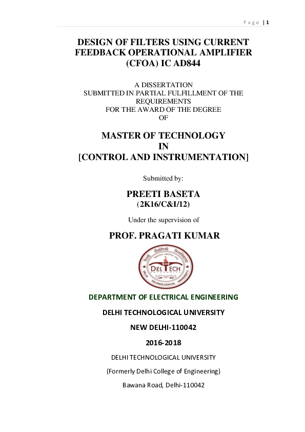 (PDF) Design of Filters Using Current Feedback Operational Amplifier ...