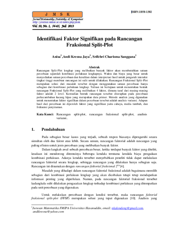 (PDF) Analisis Varians Tiga Faktor Pada Rancangan Split-Split Plot | Neva Satyahadewi - Academia.edu