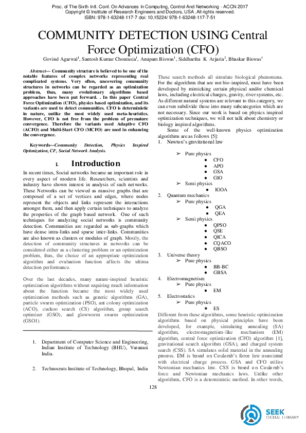 (PDF) Community Detection Using Central Force Optimization CFO