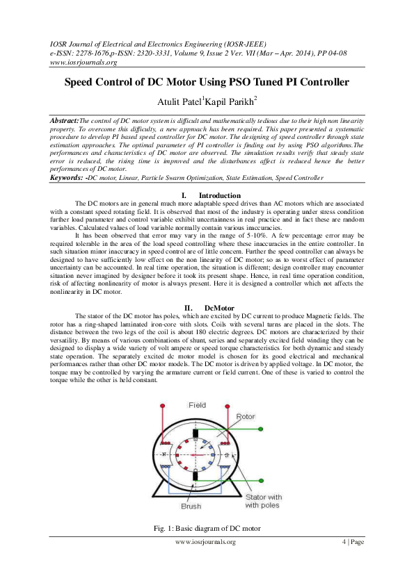 (PDF) Speed Control of DC Motor Using PSO Tuned PI Controller