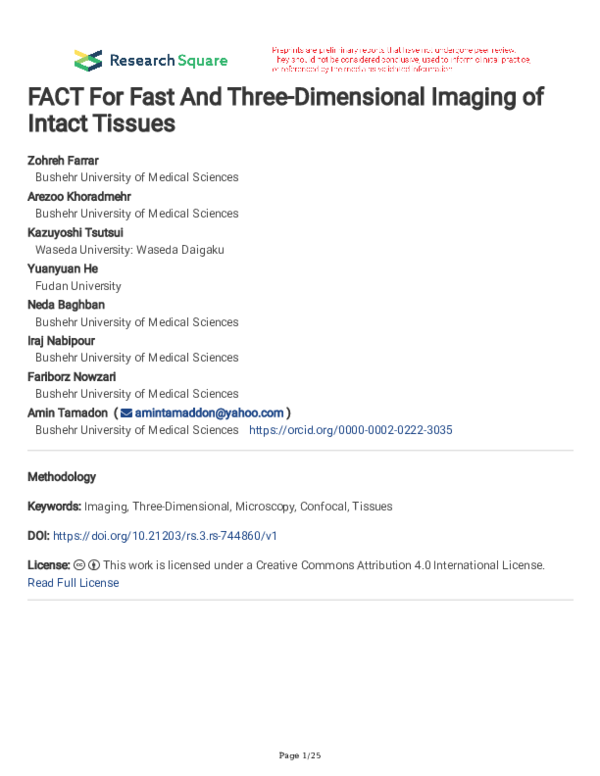 (PDF) FACT For Fast And Three-Dimensional Imaging of Intact Tissues