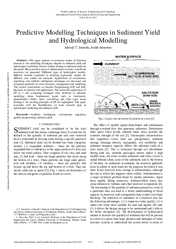 Pdf Predictive Modelling Techniques In Sediment Yield And