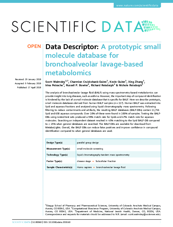 (PDF) A prototypic small molecule database for bronchoalveolar lavage ...