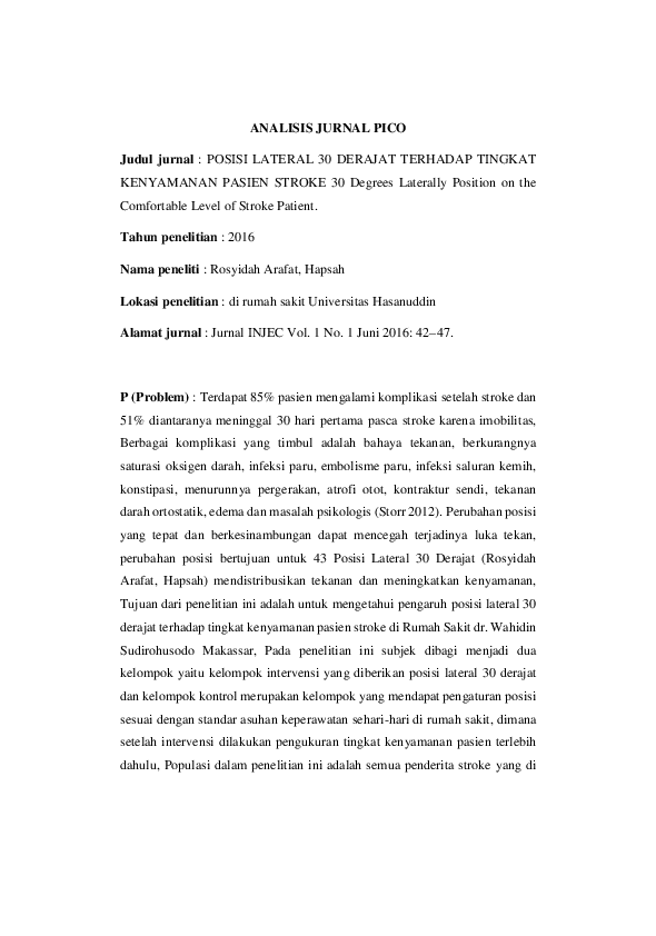 (PDF) ANALISIS JURNAL PICO Judul jurnal : POSISI LATERAL 30 DERAJAT ...