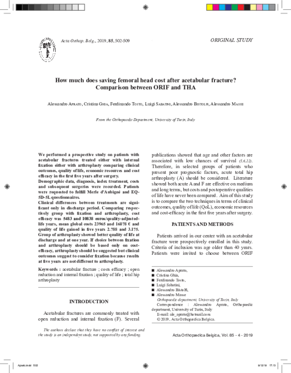 (PDF) How much does saving femoral head cost after acetabular fracture ...