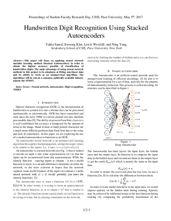 Pdf Handwritten Digit Recognition Using Stacked Autoencoders