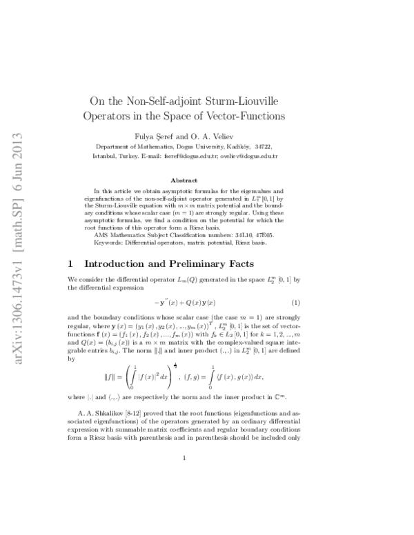 (PDF) On the Non-Self-adjoint Sturm-Liouville Operators in the Space of Vector-Functions