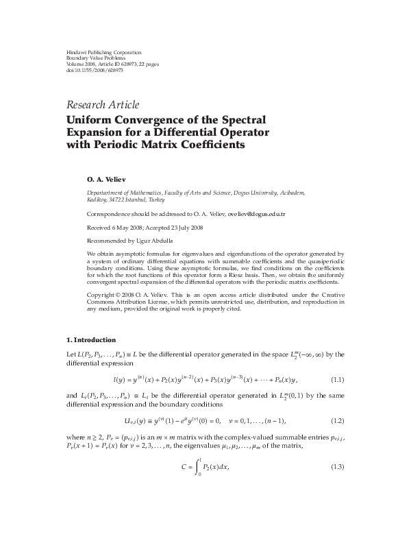 (PDF) Research Article Uniform Convergence of the Spectral Expansion for a Differential Operator ...