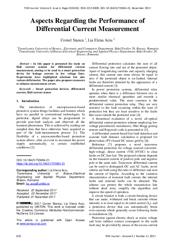 (PDF) Aspects Regarding the Performance of Differential Current Measurement