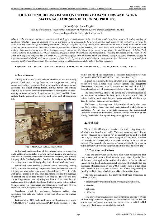 Pdf Tool Life Modeling Based On Cutting Parameters And Work Material Hardness In Turning Process