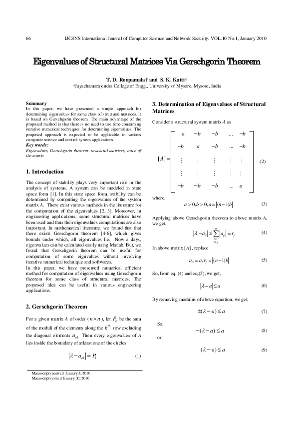 Pdf Eigenvalues Of Structural Matrices Via Gerschgorin Theorem T D