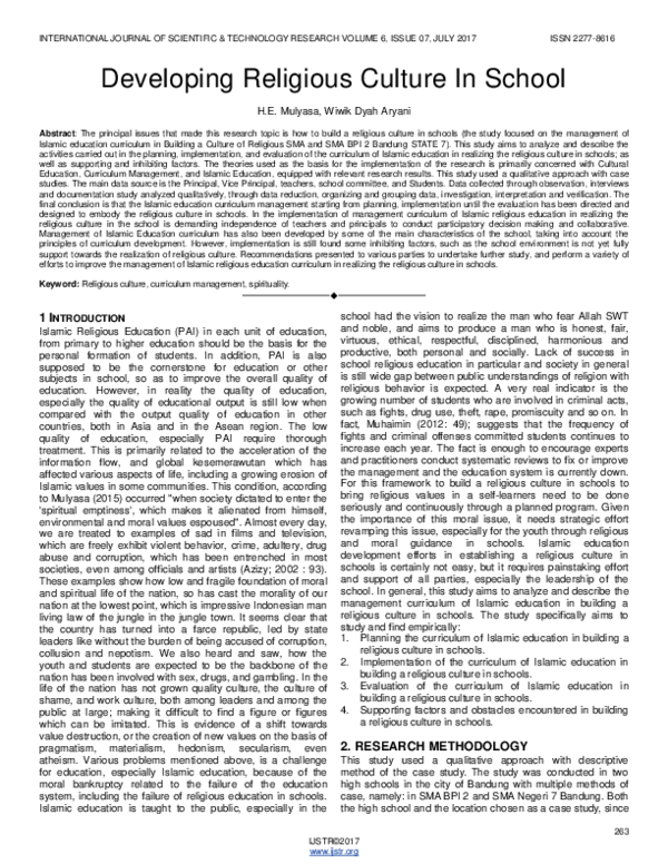 (PDF) Developing Religious Culture In School