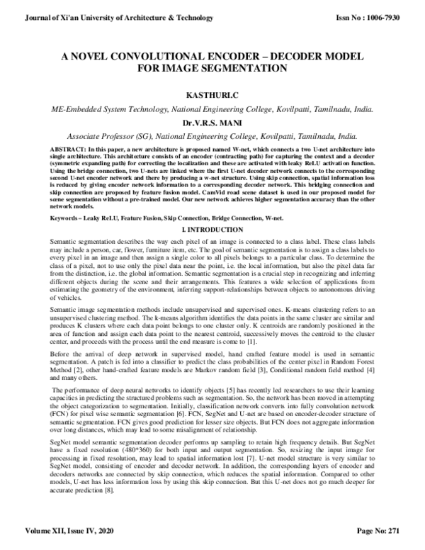 (PDF) A NOVEL CONVOLUTIONAL ENCODER -DECODER MODEL FOR IMAGE SEGMENTATION