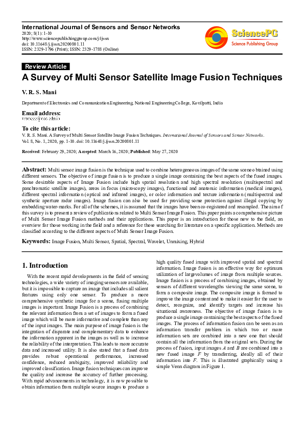 (PDF) A Survey of Multi Sensor Satellite Image Fusion Techniques