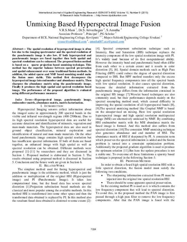 (PDF) Unmixing Based Hyperspectral Image Fusion