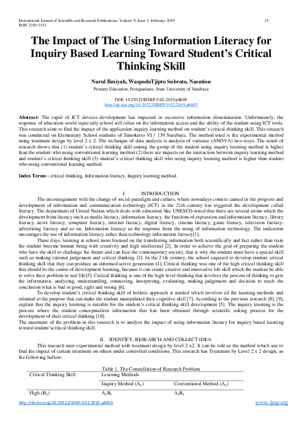 (PDF) The Impact of The Using Information Literacy for Inquiry Based ...