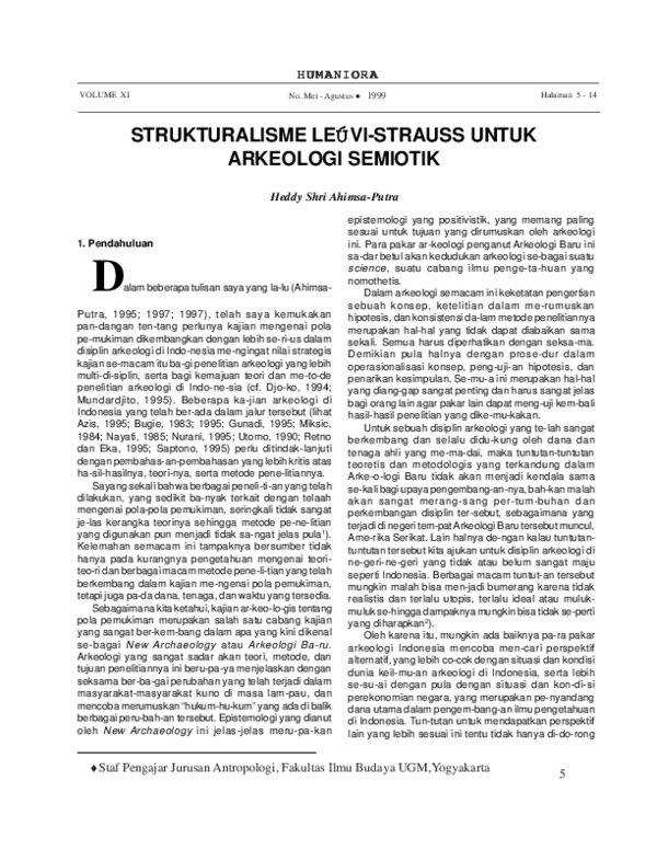 (PDF) Strukturalisme Lévi-Strauss untuk Arkeologi Semiotik