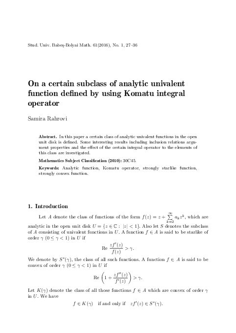(PDF) On a certain subclass of analytic univalent function defined by ...