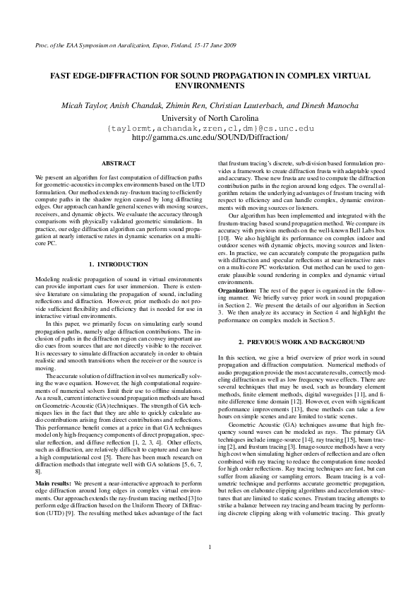 (PDF) Fast edge-diffraction for sound propagation in complex virtual ... (PDF) Fast edge-diffraction for sound propagation in complex virtual ...