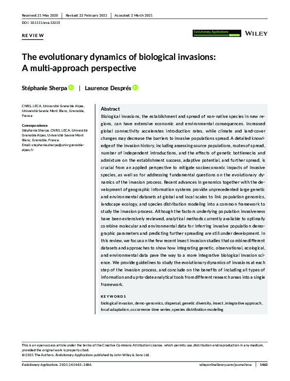 (PDF) The evolutionary dynamics of biological invasions: A multi ...