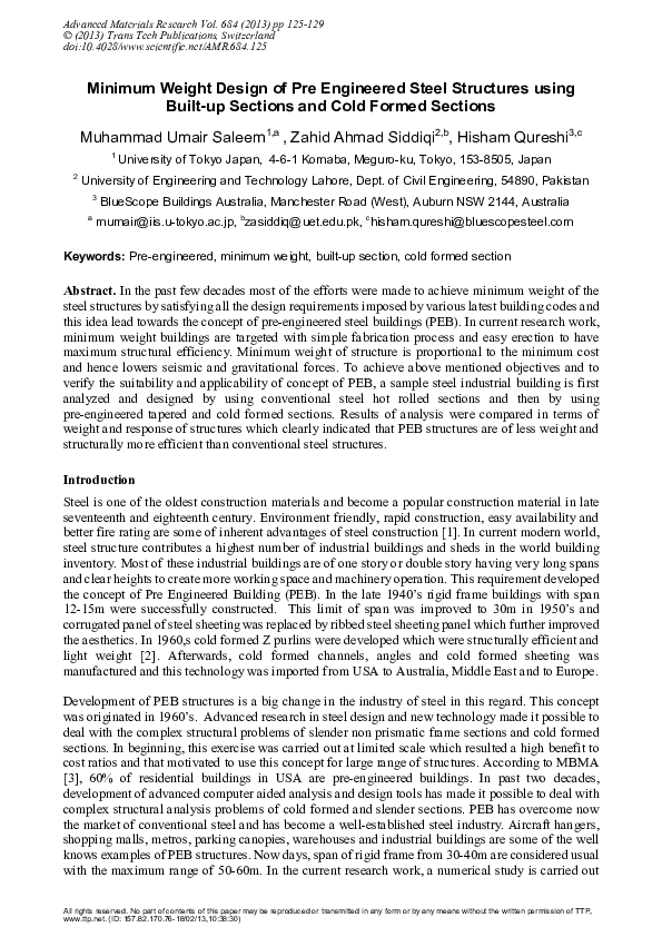 (PDF) Minimum Weight Design of Pre Engineered Steel Structures using ...