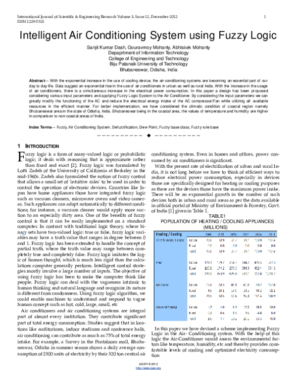 (PDF) Intelligent Air Conditioning System using Fuzzy Logic