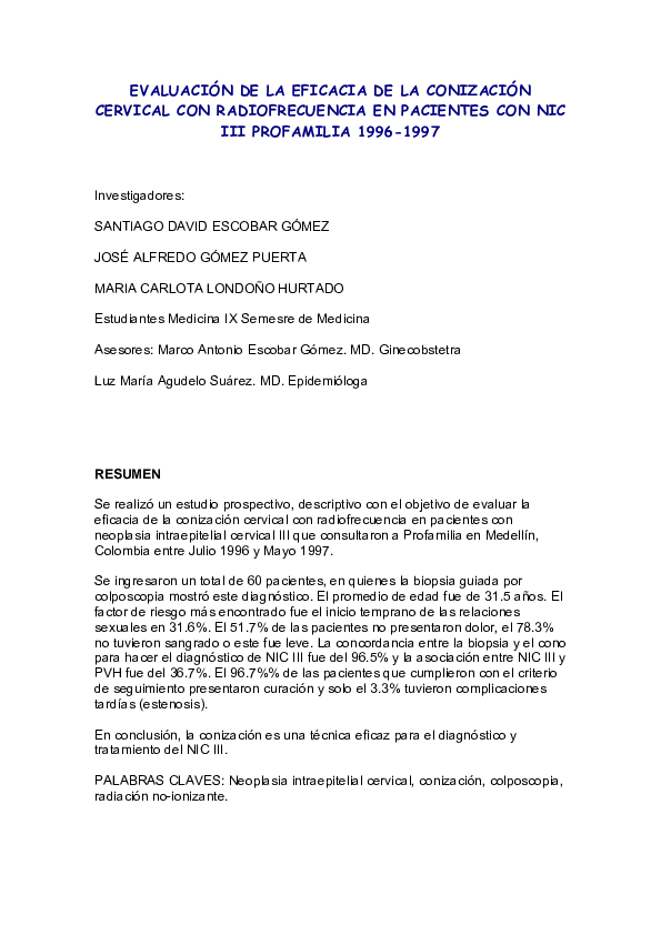 (PDF) Evaluación De La Eficacia De La Conización Cervical Con ...
