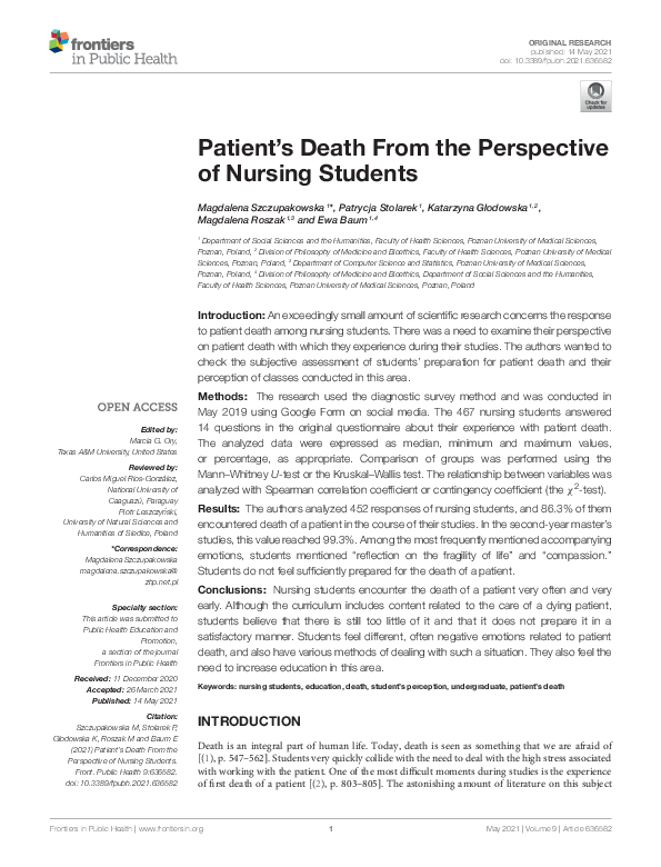(PDF) Patient's Death From the Perspective of Nursing Students