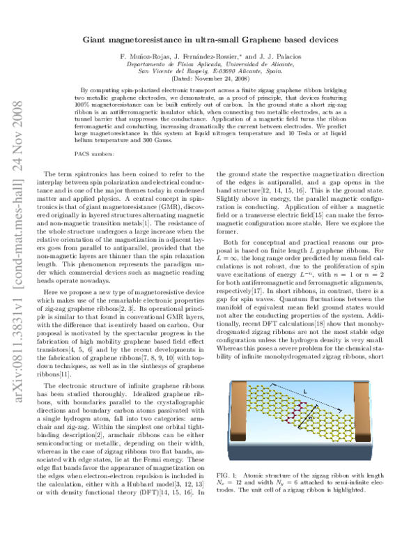 (PDF) Giant magnetoresistance in ultrasmall graphene based devices