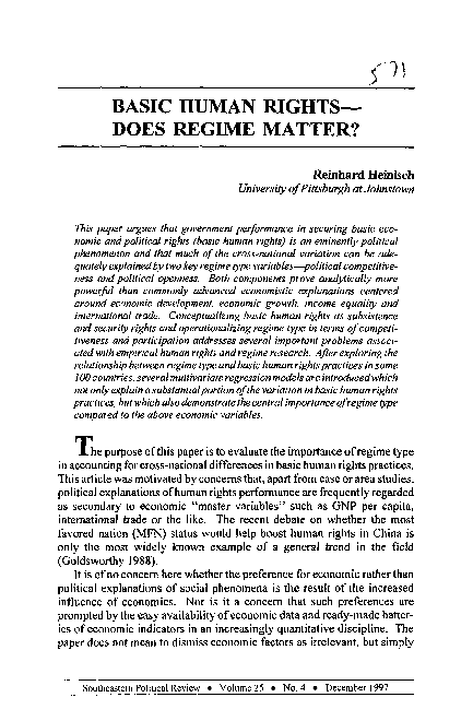 (PDF) Basic Human Rights-Does Regime Matter? | Reinhard Heinisch ...