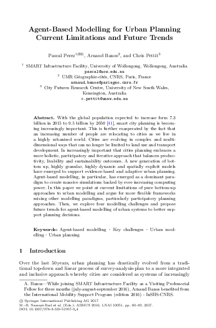 (PDF) Agent-Based Modelling for Urban Planning Current Limitations and Future Trends