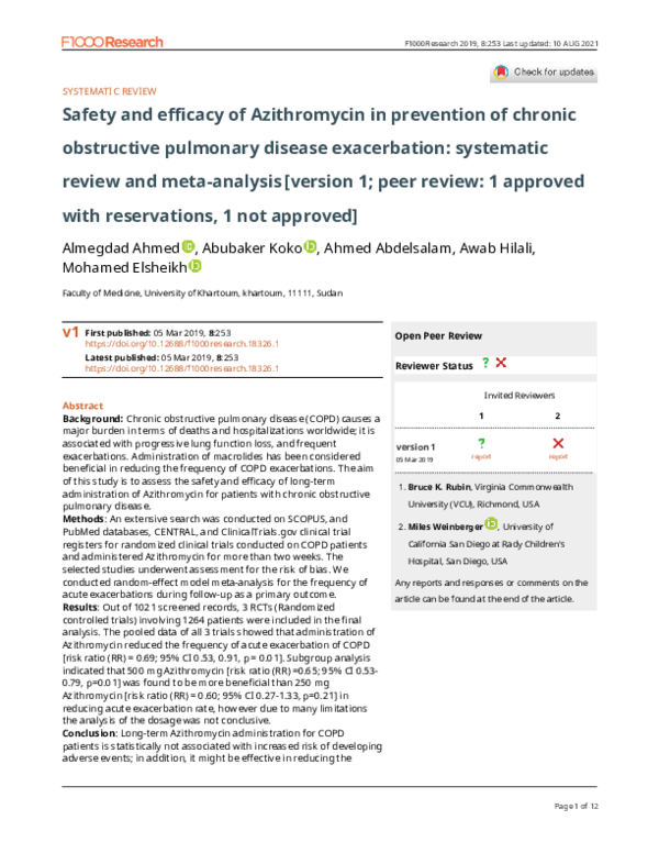 (PDF) Safety and efficacy of Azithromycin in prevention of chronic ...