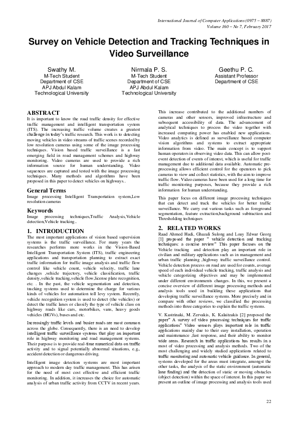 Pdf Survey On Vehicle Detection And Tracking Techniques In Video Surveillance