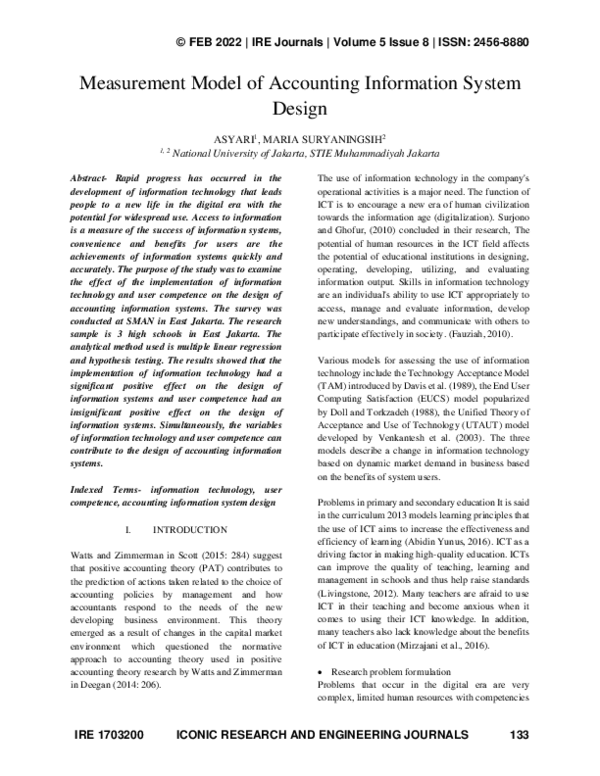 (PDF) Measurement Model of Accounting Information System Design