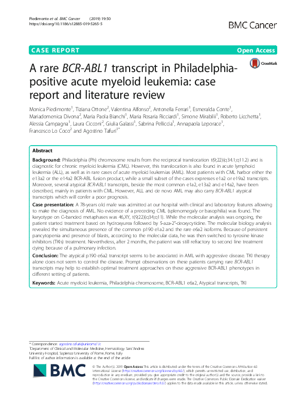 (PDF) A rare BCR-ABL1 transcript in Philadelphia-positive acute myeloid leukemia: case report ...