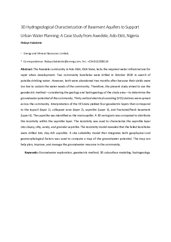 (PDF) 3D Hydrogeological Characterization of Basement Aquifers to ...