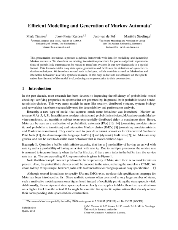 (PDF) Creative Commons Attribution License. Efficient Modelling and Generation of Markov Automata∗