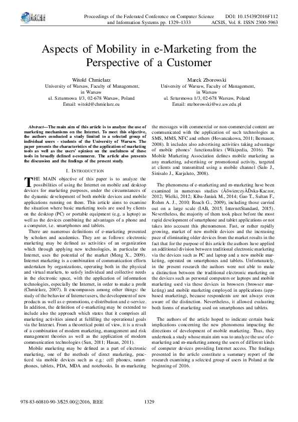(PDF) Aspects of Mobility in e-Marketing from the Perspective of a Customer