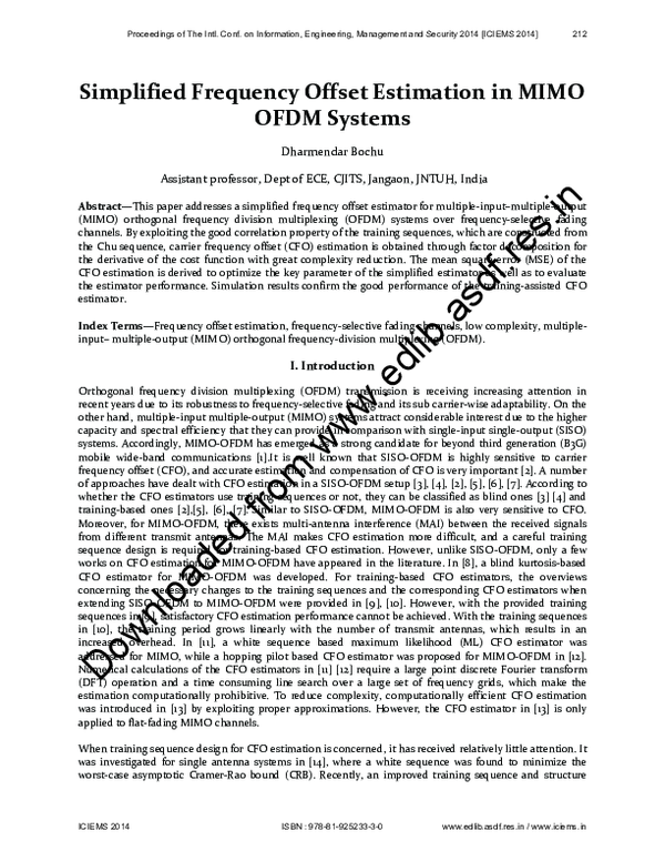 (PDF) Simplified Frequency Offset Estimation in MIMO OFDM Systems | dharma bochu - Academia.edu