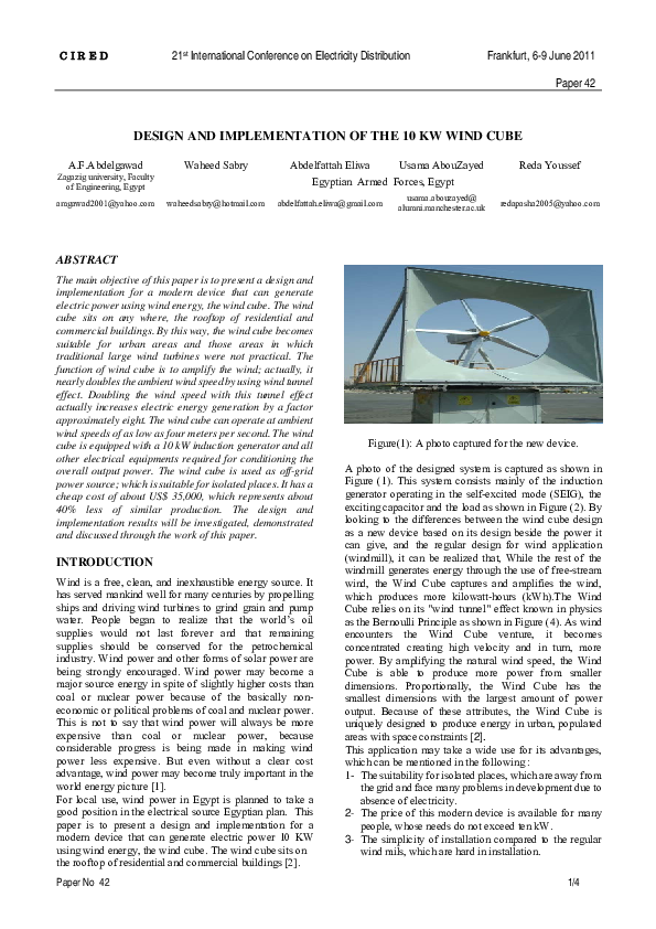 (PDF) Design and Iplementation of the 10 kW Wind Cube