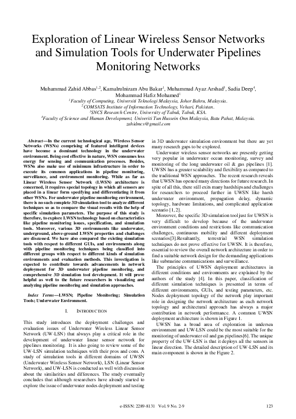 (PDF) Exploration of linear wireless sensor networks and simulation tools for underwater ...