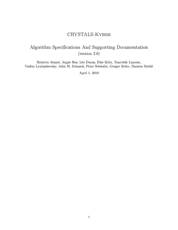 (PDF) CRYSTALS-Kyber Algorithm Speci cations And Supporting ...