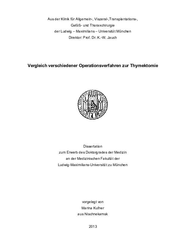 (PDF) Vergleich verschiedener Operationsverfahren zur Thymektomie