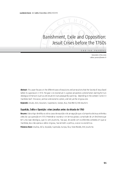 (PDF) Banishment, exile and opposition: jesuit crises before the 1760s