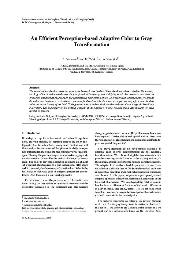 (PDF) An efficient perception-based adaptive color to gray transformation