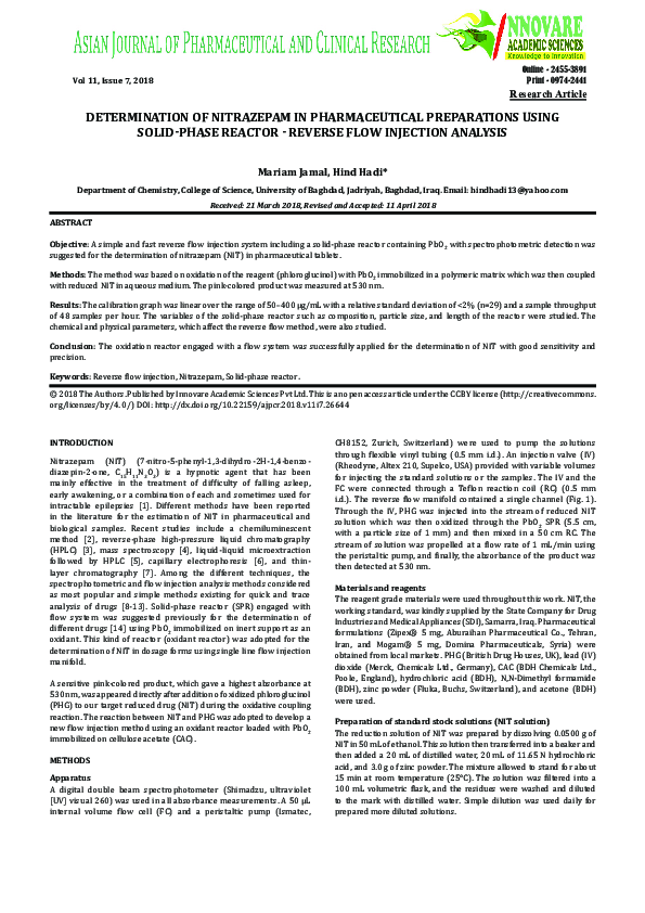 (PDF) Determination of Nitrazepam in Pharmaceutical Preparations Using Solid-Phase Reactor ...