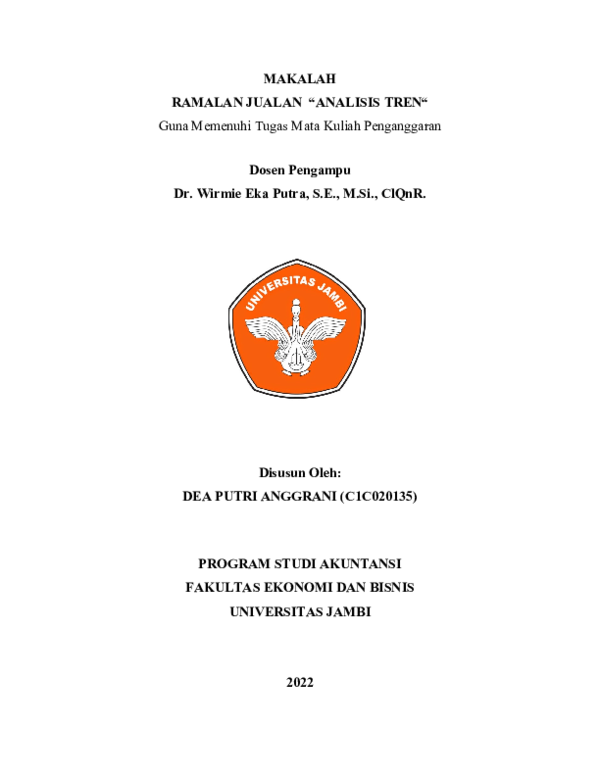 (DOC) DEA PUTRI ANGGRAINI C1C020135 MAKALAH PENGANGGARAN RAMALAN PENJUALAN