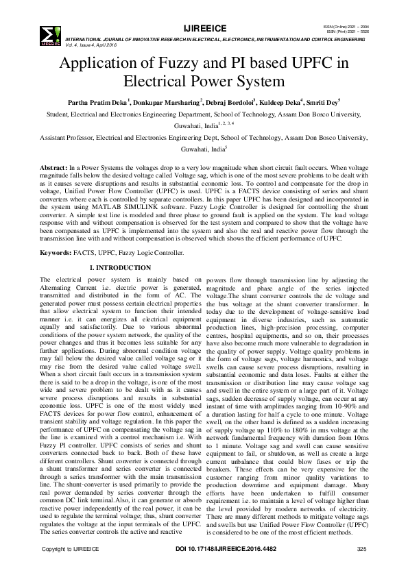 Pdf Application Of Fuzzy And Pi Based Upfc In Electrical Power System
