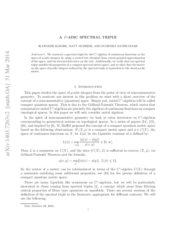 (PDF) A p-adic spectral triple